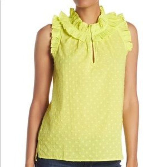 J. Crew | Tops | J Crew Ruffle Neck Top In Clip Dot Bright Citrus ...